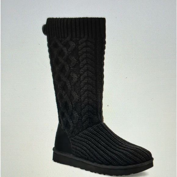 UGG | Shoes | Ugg Womens Classic Cardi Cable Knit Boots In Black Sz 9 ...
